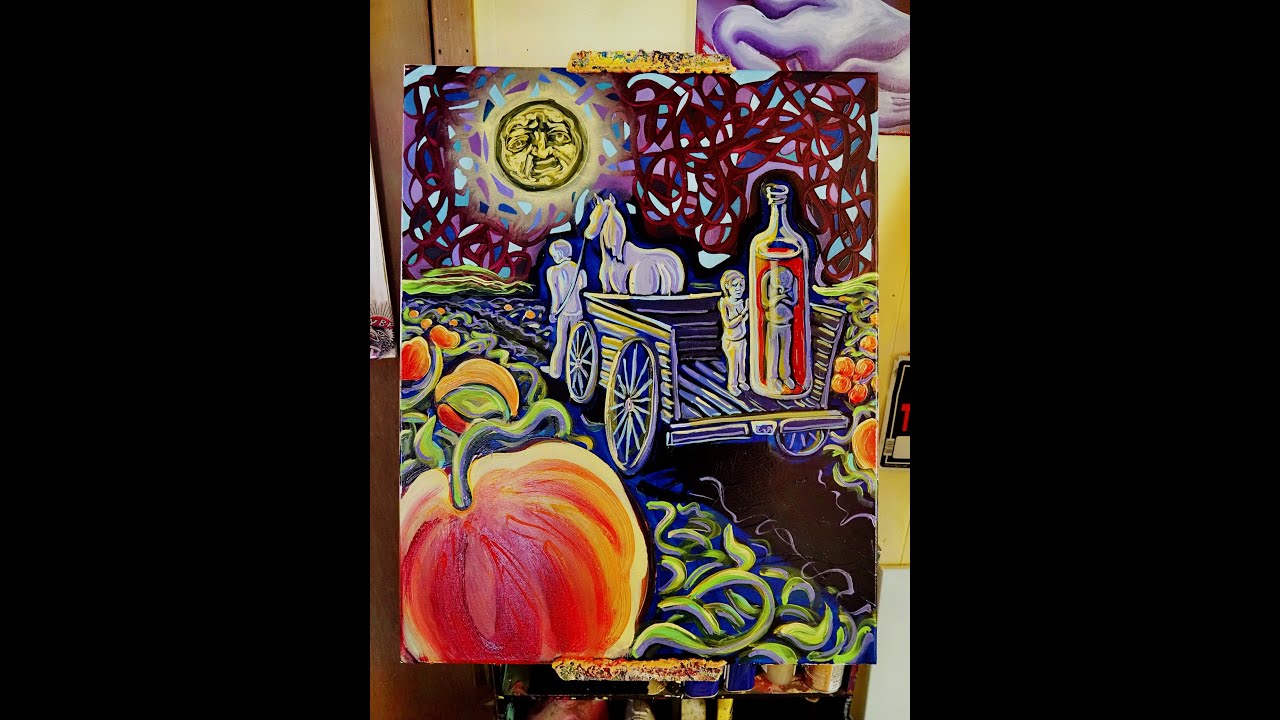today in studio working on oil painting, pumpkin patch party (an ...