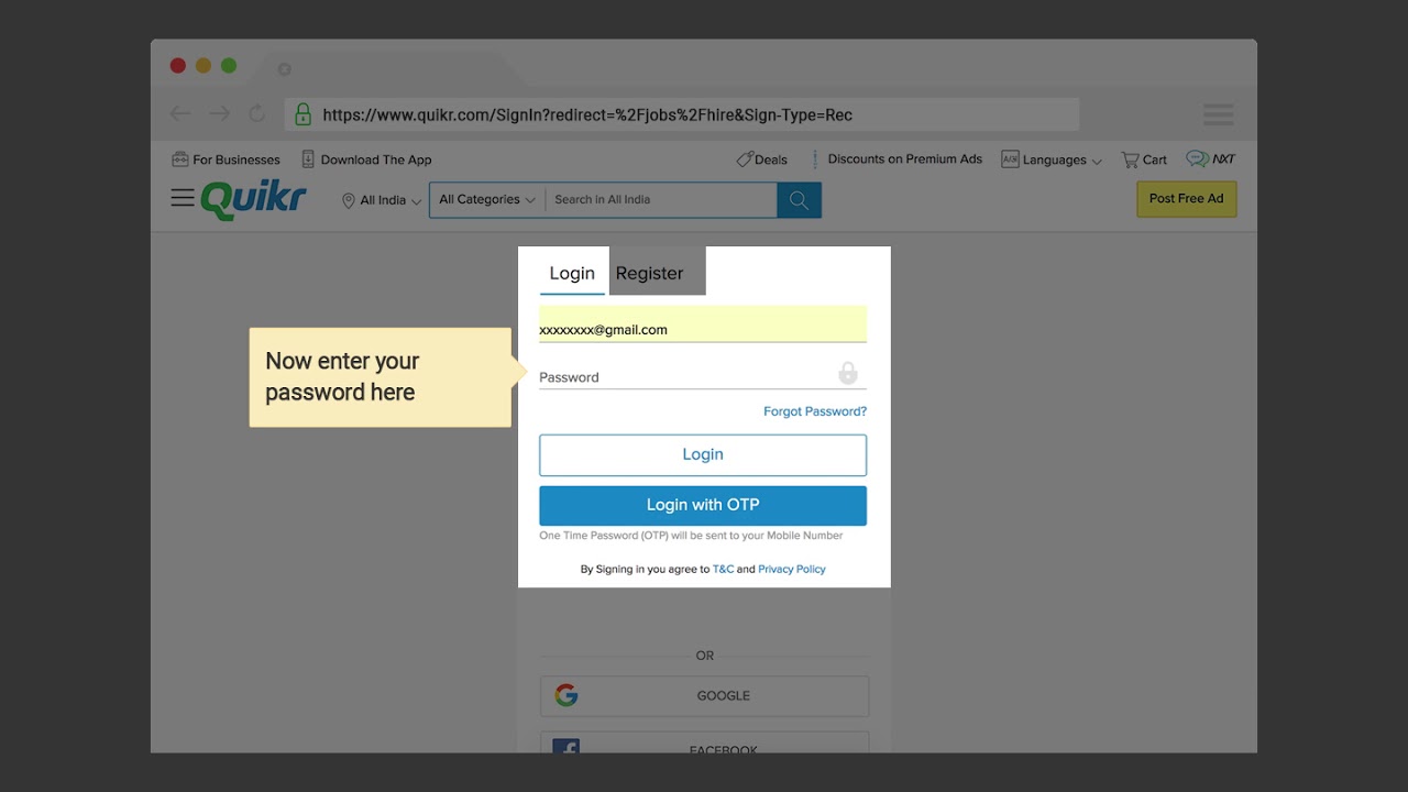 Quikr Jobs login with email & password - YouTube