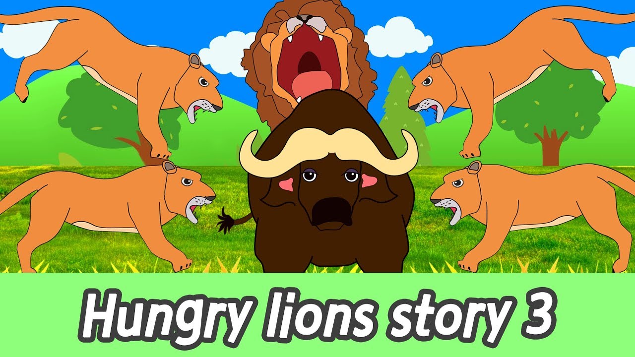 [EN] Hungry lions story 3, animals names for kids, kids english cartoon ...