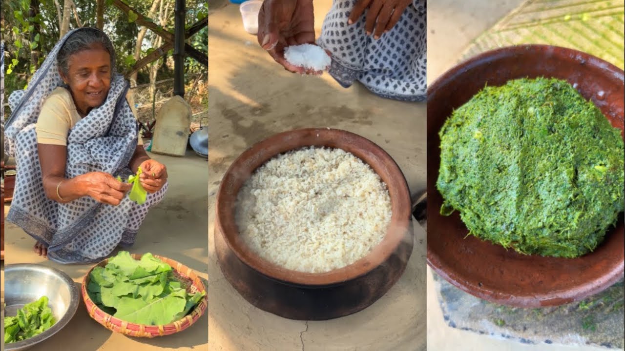 Old Style Bengali Cooking | Clay Pot Rice & Cabbage Leaf Bata - YouTube