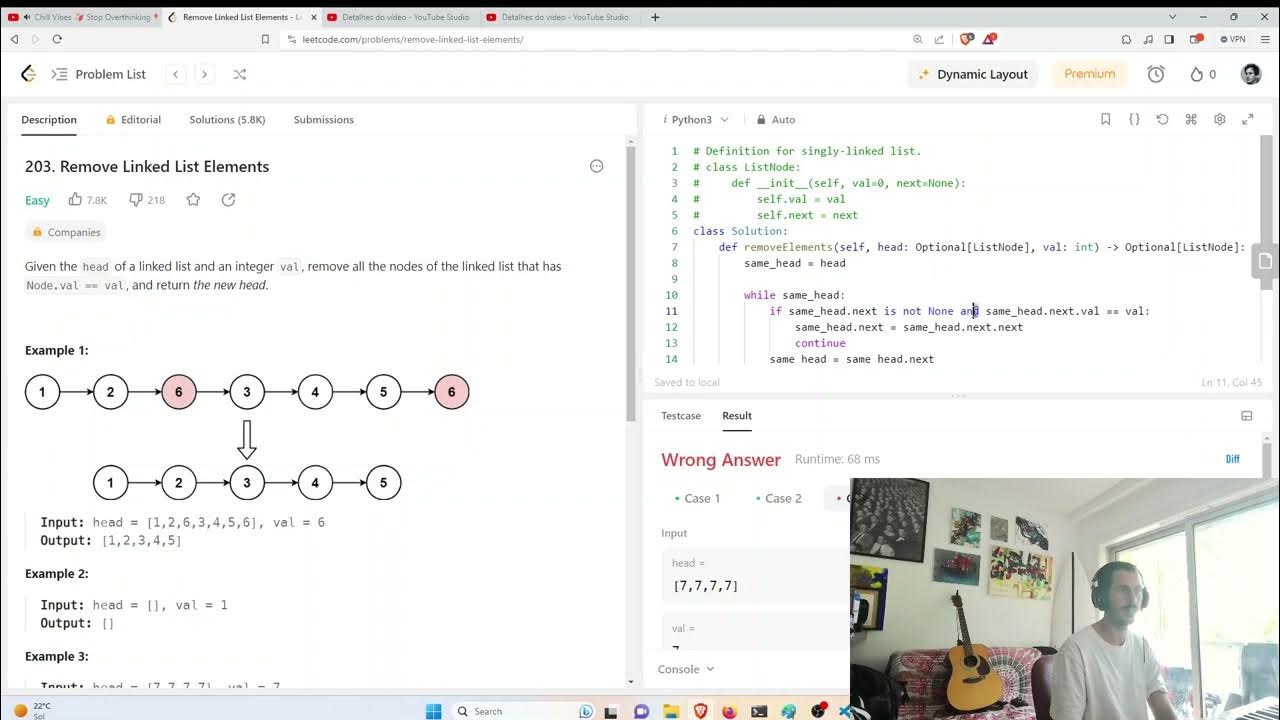 💻solving All Leetcode Problems With Python 🐍 203 Remove Linked List Elements Youtube