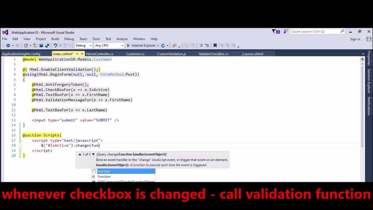 MVC - Custom Validation - Validate on each checkbox click - YouTube