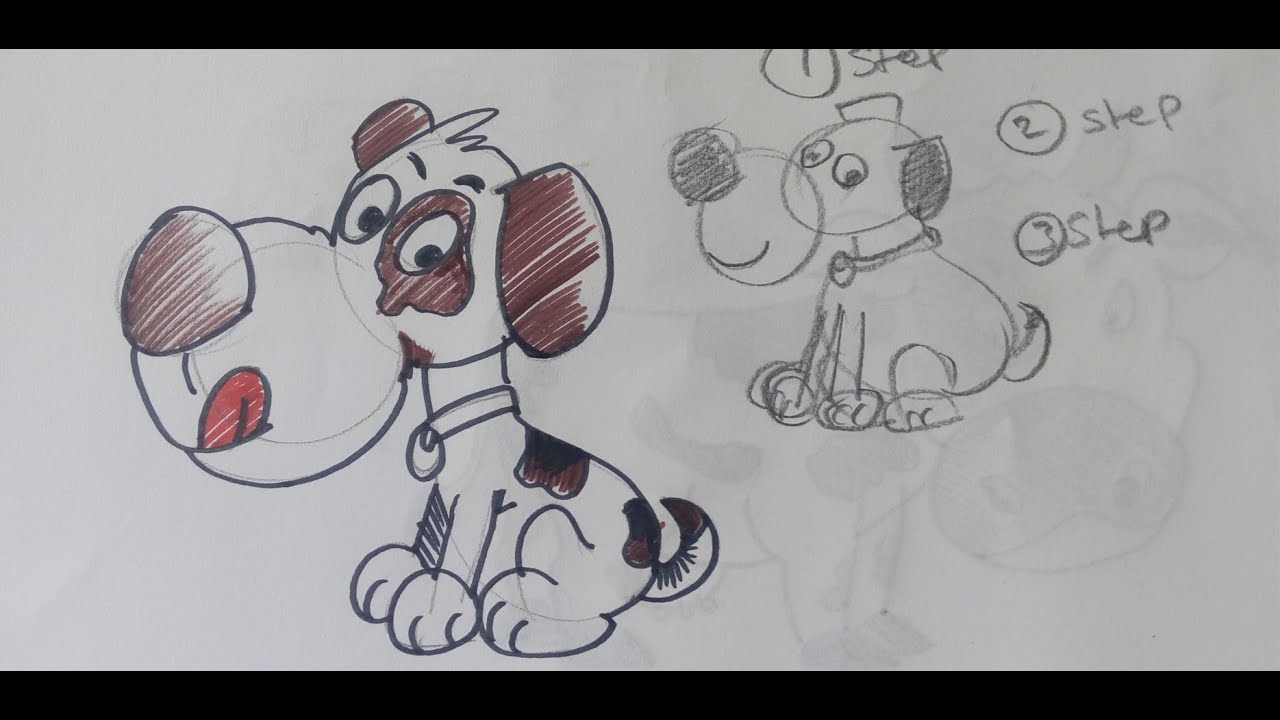 how to draw dog cartoon step by step - YouTube