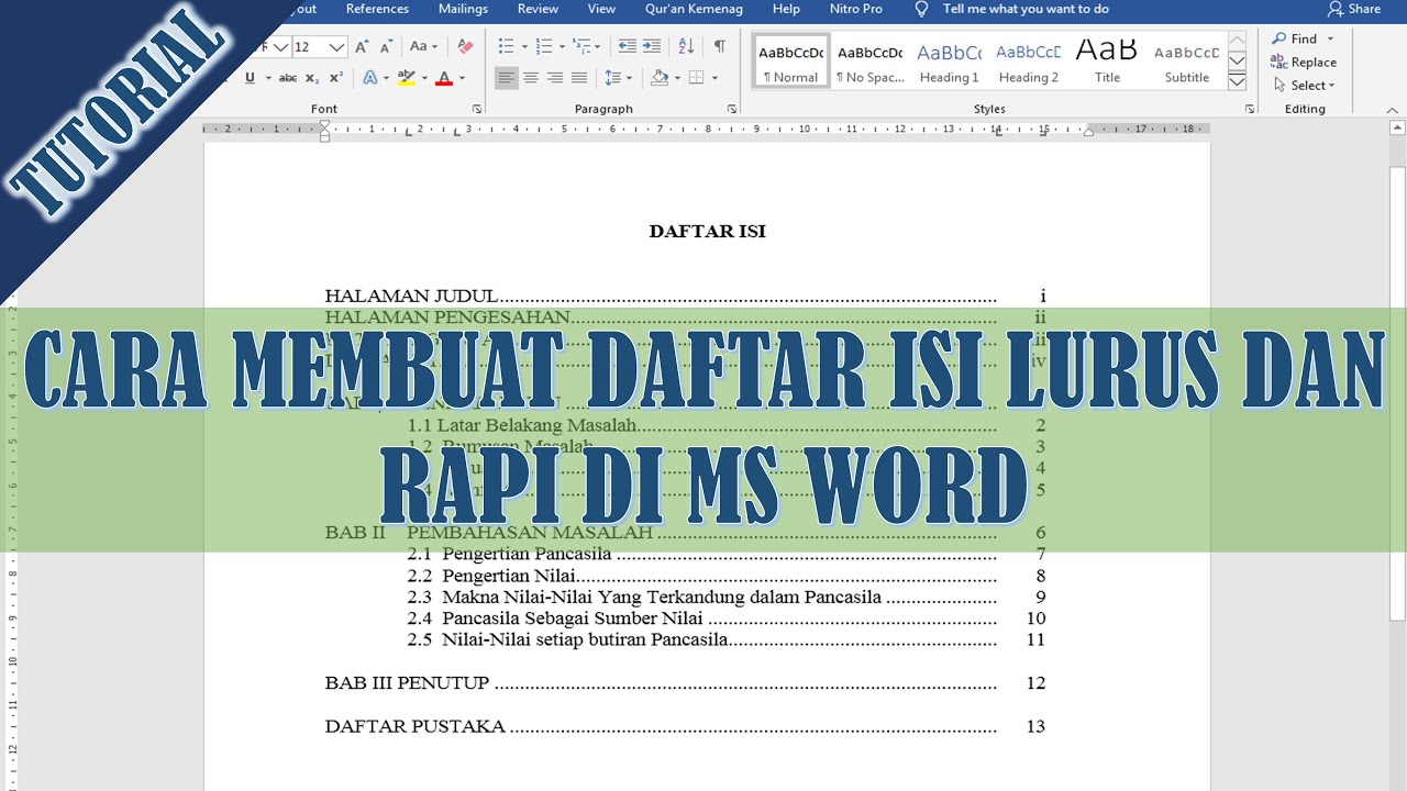 CARA MEMBUAT DAFTAR ISI LURUS DAN RAPI DI MS WORD - YouTube