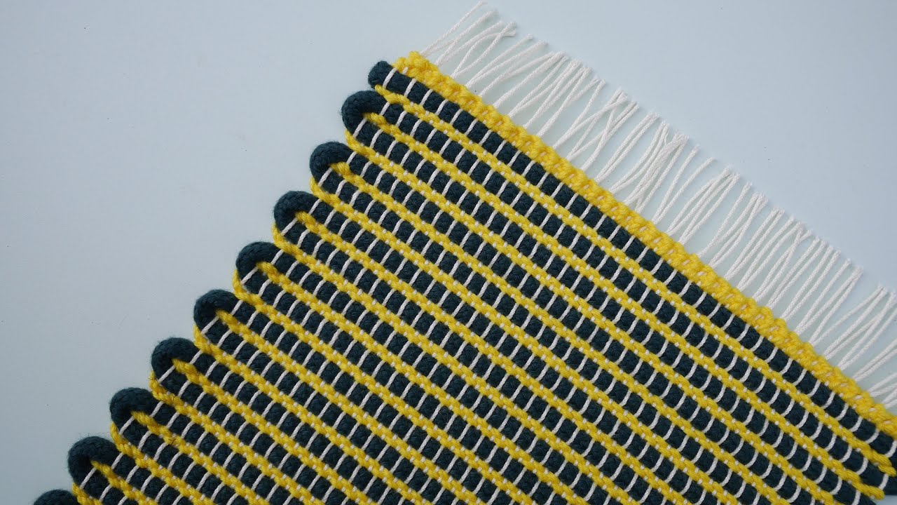 Weaving a cotton cord stripe mat - YouTube