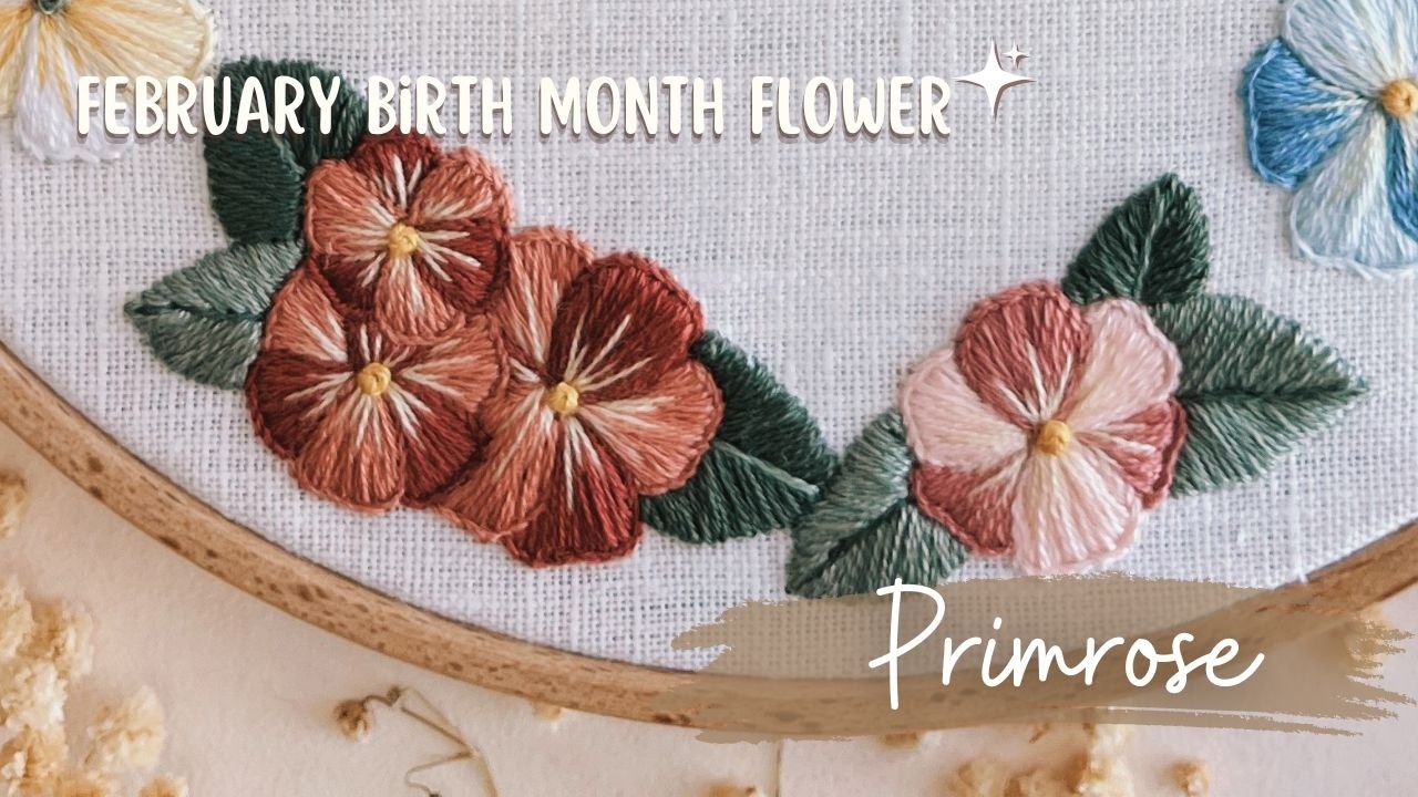 How to embroider colourful Primrose, February Birth Month Flower - YouTube