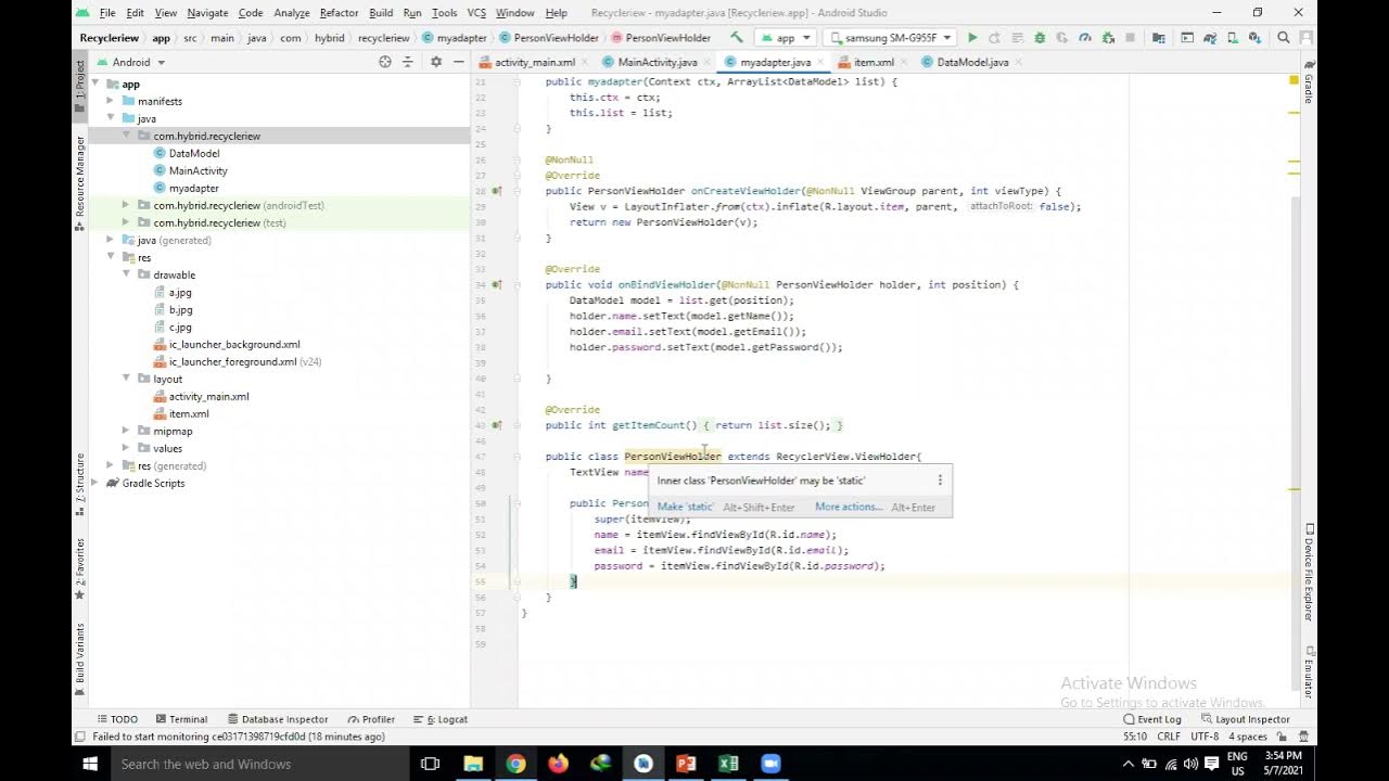 Recyclerview Lecture 22 Mad Samreen Razzaq Computing Spectrum Youtube
