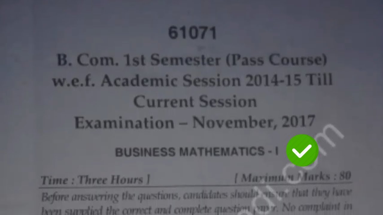 Mdu Business Mathematics 1st Sem Question Paper #MduQuestionPaper - YouTube