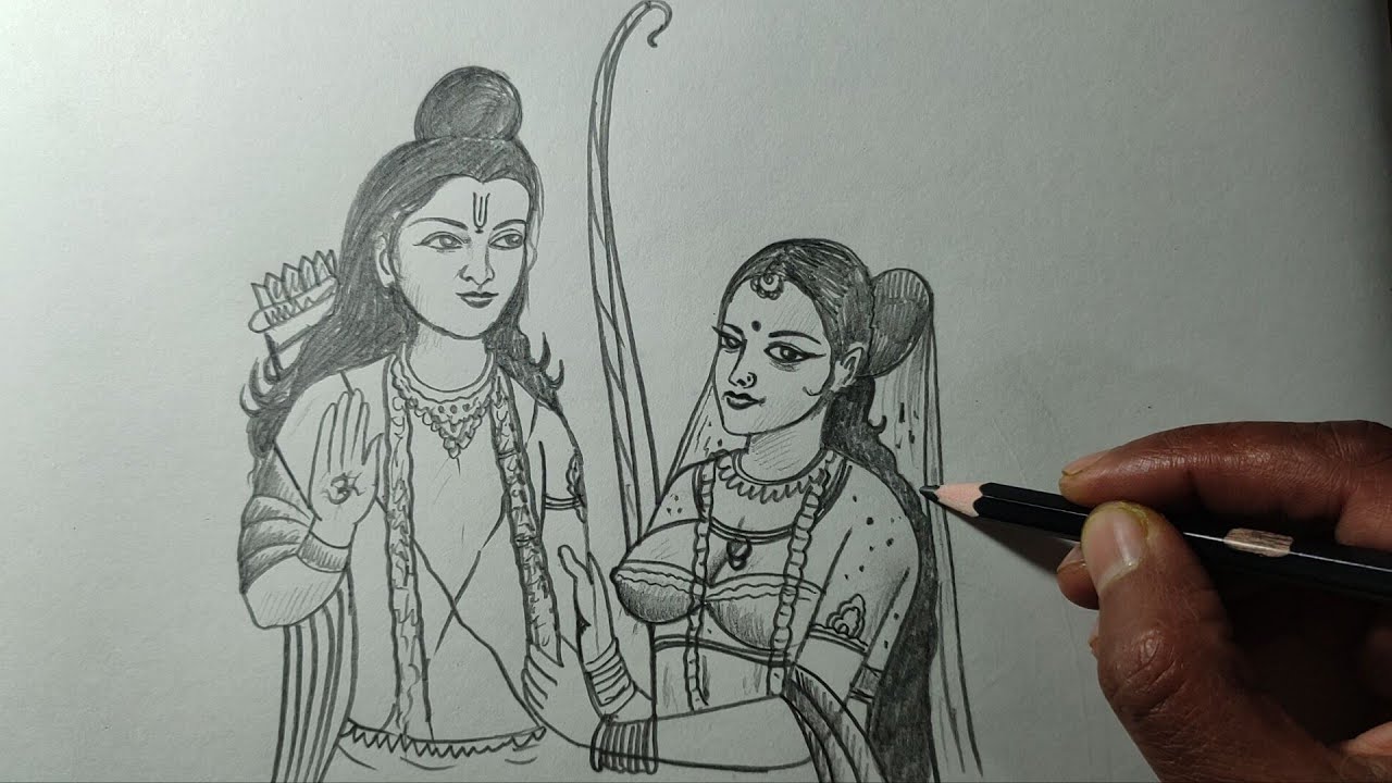 How To Draw a Siya Ram Pencil Sketch | Beautiful Sita And Ram Drawing ...