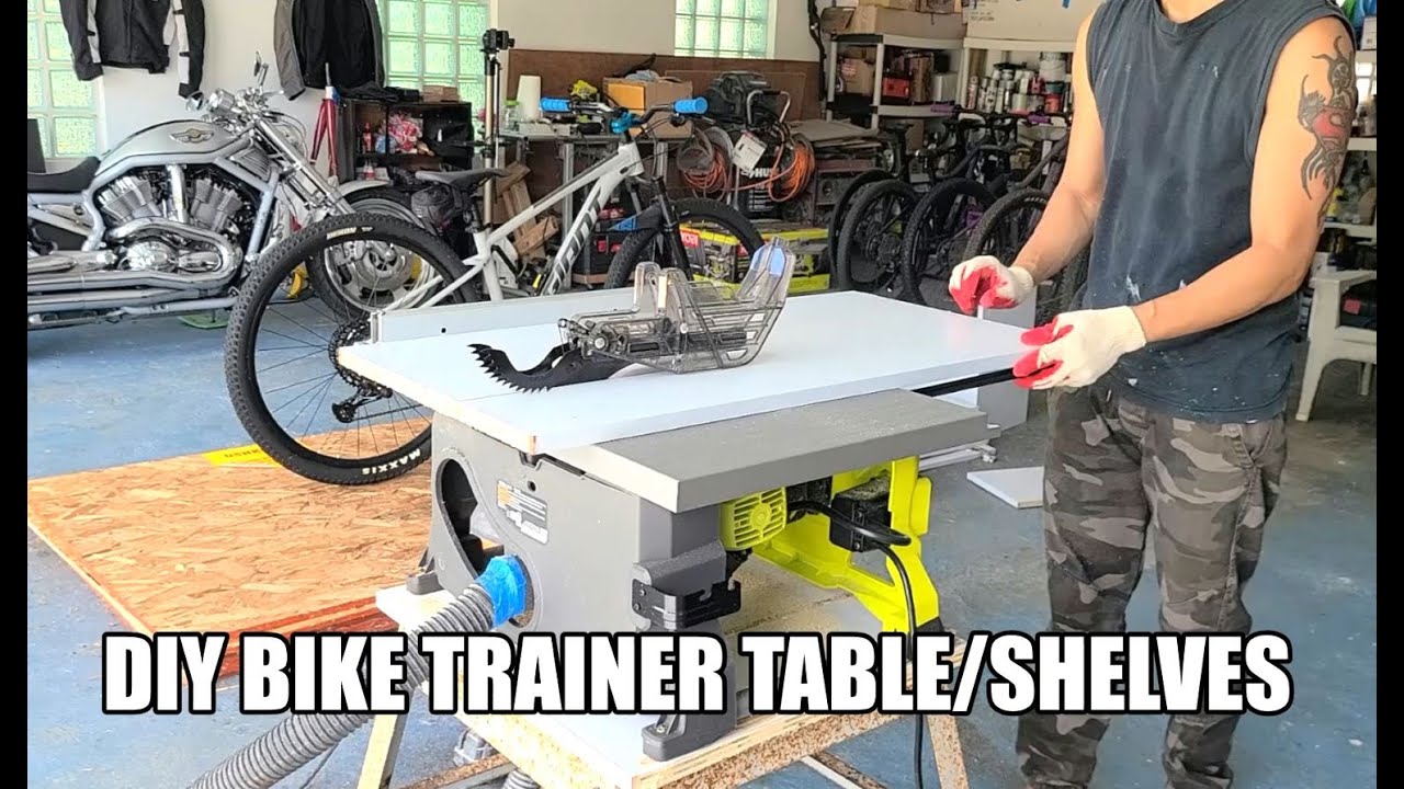 INDOOR BIKE TRAINER TABLE SHELVE DIY - YouTube
