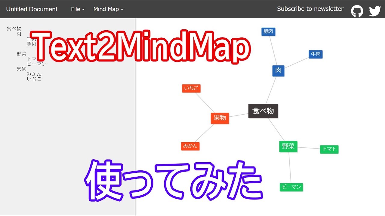Text2MindMapで「食べ物」のマインドマップを作ってみた - YouTube