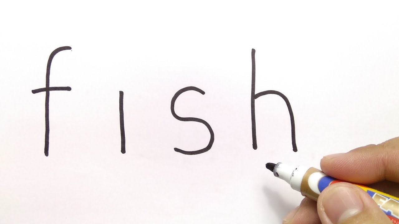 VERY EASY ! How to turn word FISH into CARTOON for kids / learn how to ...