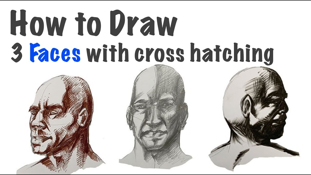 Draw a Face | 3 angles with cross hatch media - YouTube