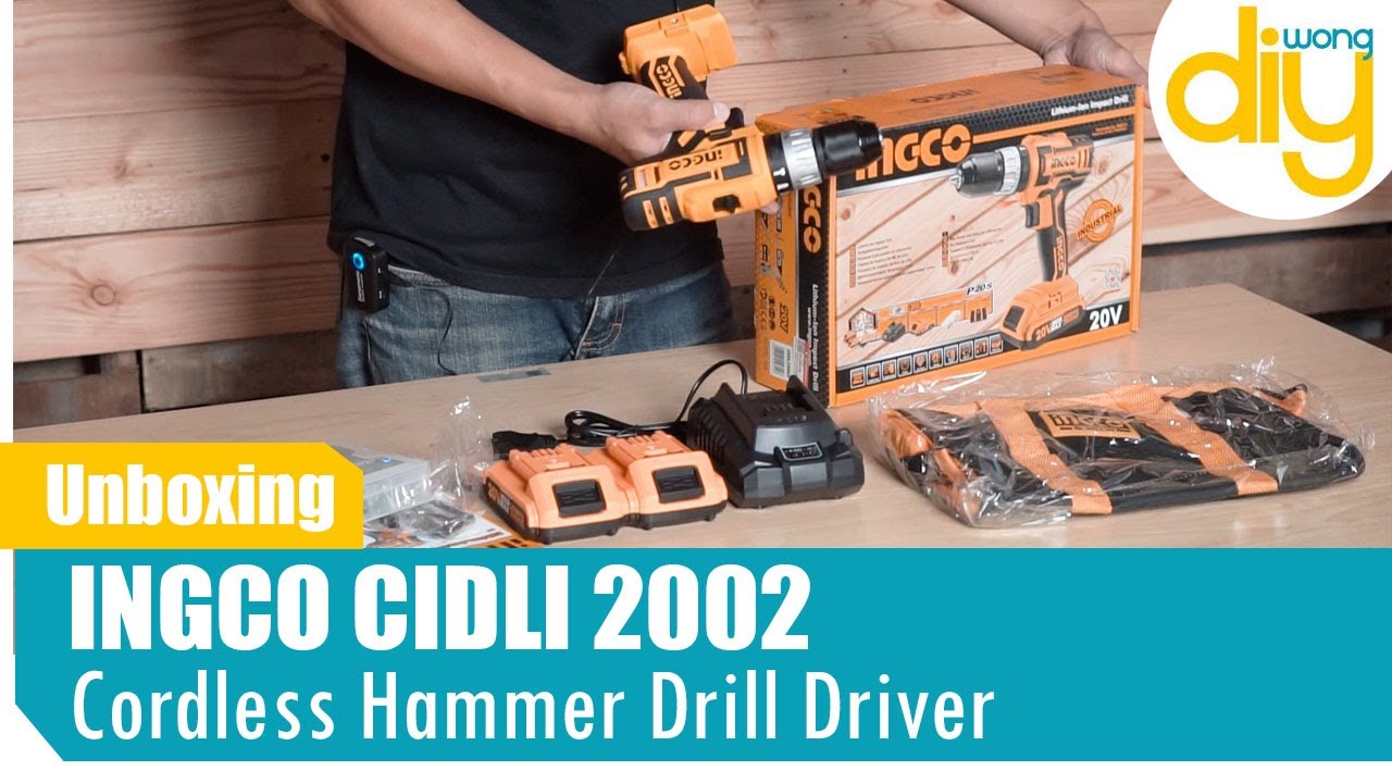 UNBOXING CORDLESS HAMMER DRILL DRIVER INGCO CIDLI 2002 BOR TANPA KABEL ...