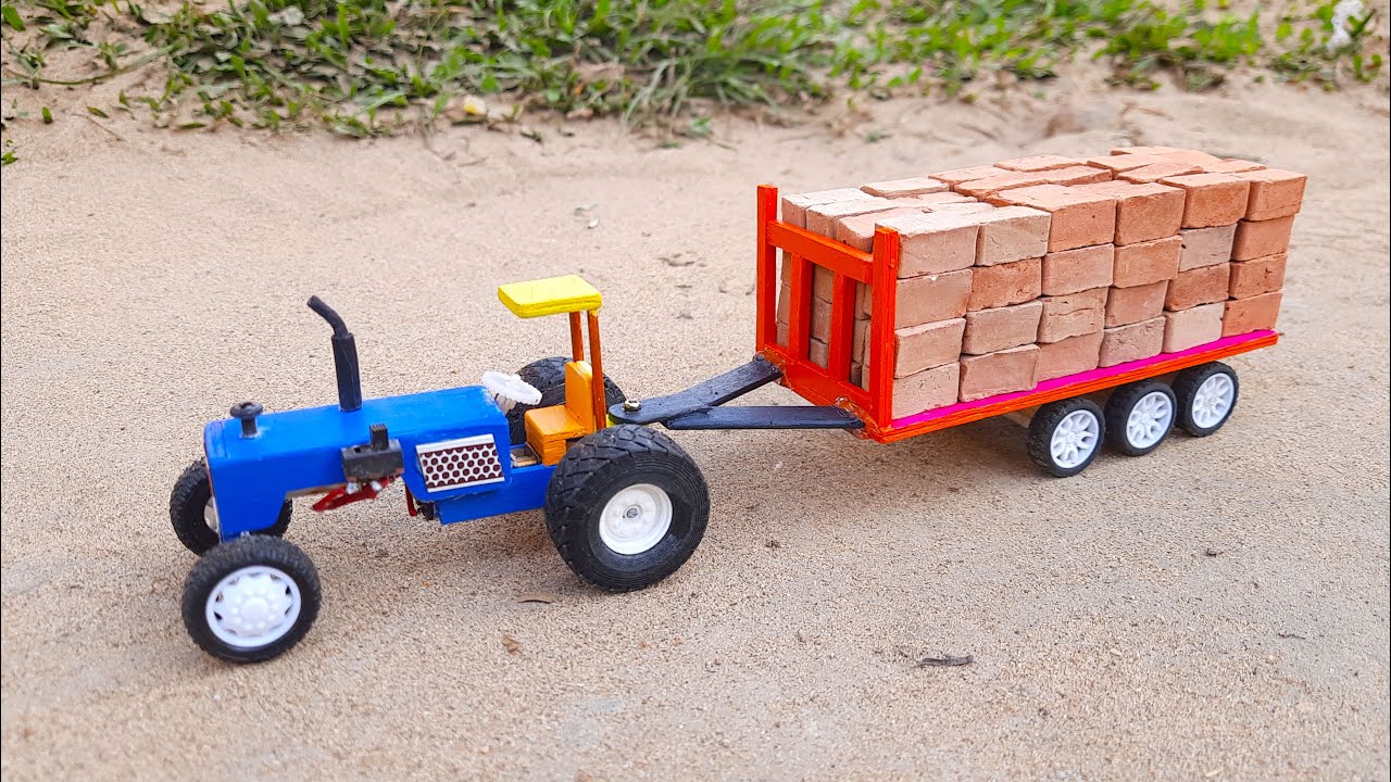 DIY How to make mini tractor Bricks Loading Trailer - diy tractor ...
