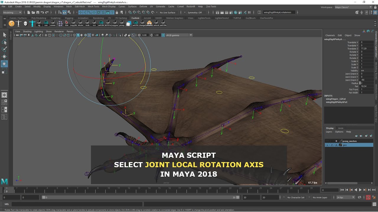 Maya Script Select Joint Local Rotation Axis In Maya 2018 Youtube