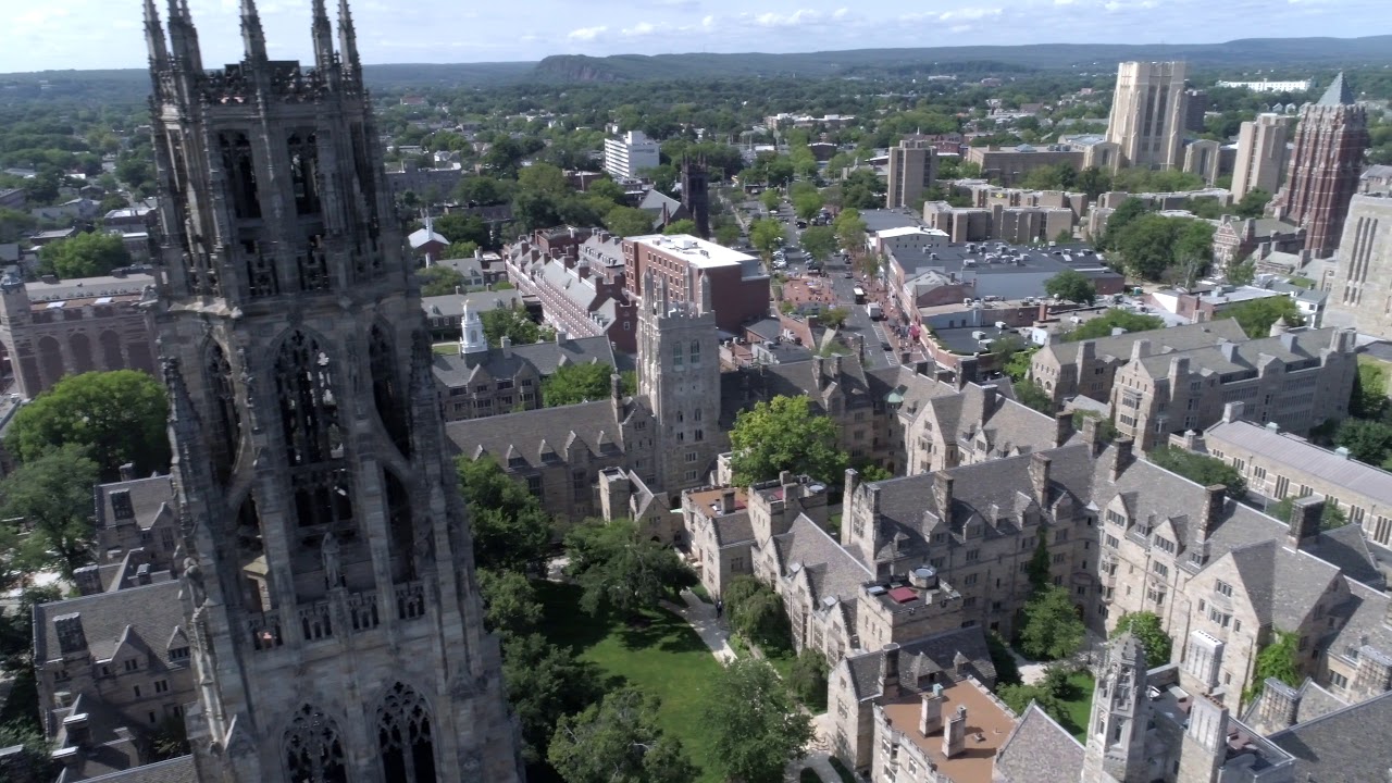 Yale Campus, Harkness Tower and Yale Memorial Carillon. 4K drone ...