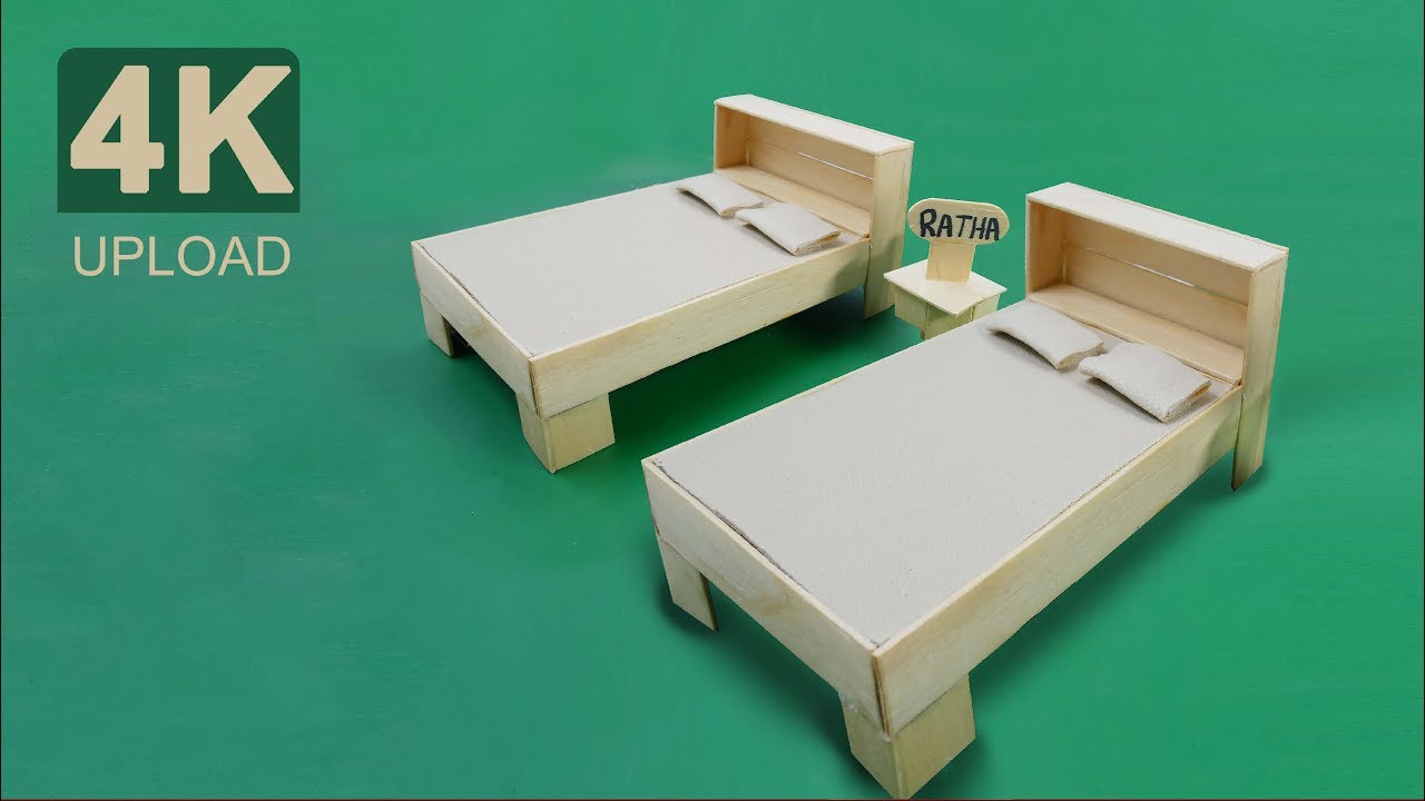 Bed homemade by popsicle ice cream stick - Craft art - YouTube