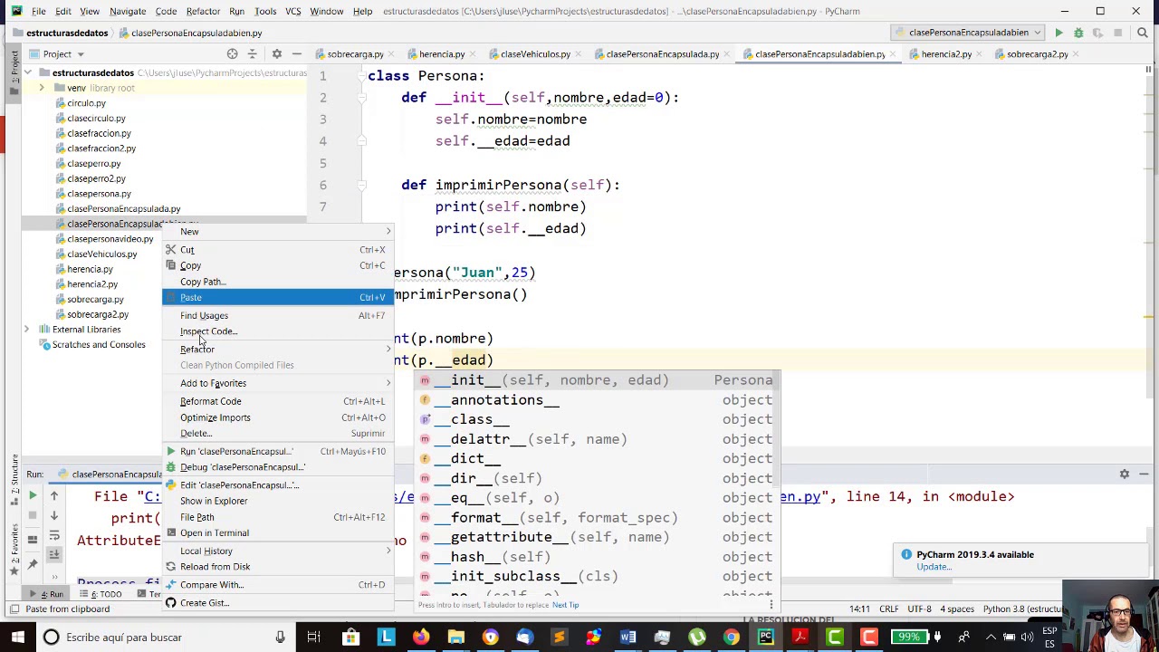 Encapsulamiento y ocultación POO en Python Sesión 16 Semanal TIC 2 Bachillerato IES Monterroso ...