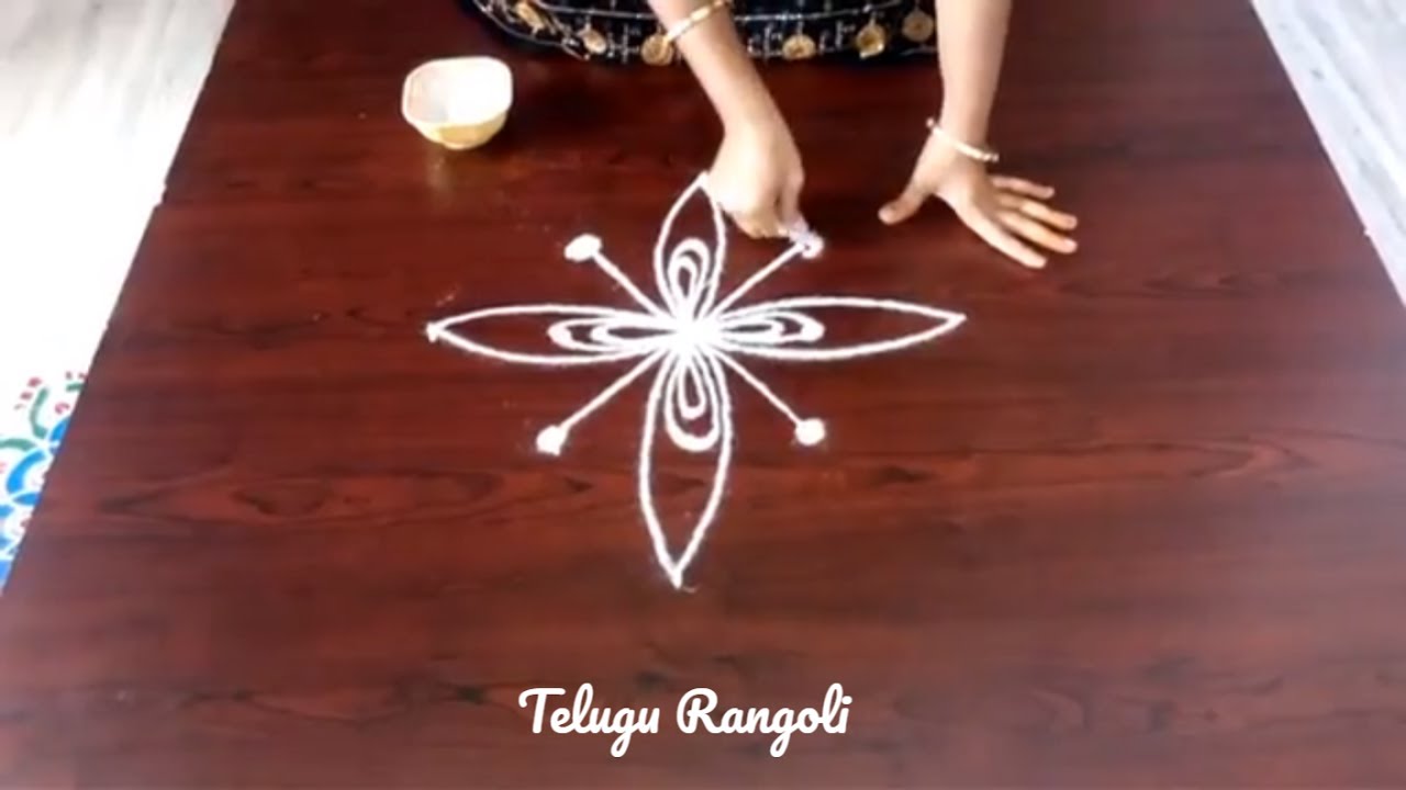 easy rangoli with5-1 straight dots ll TElugu rangoli ll simple rangoli ...