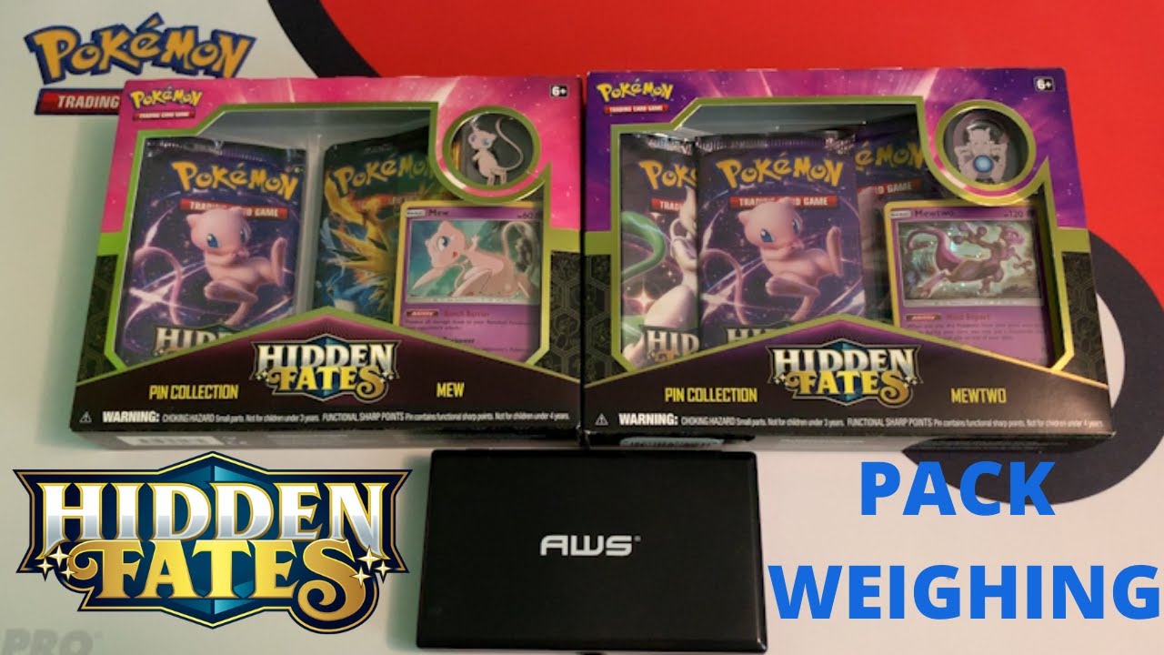 Pokemon Hidden Fates Pack Weighing Tutorial - Mew and Mewtwo Pin ...