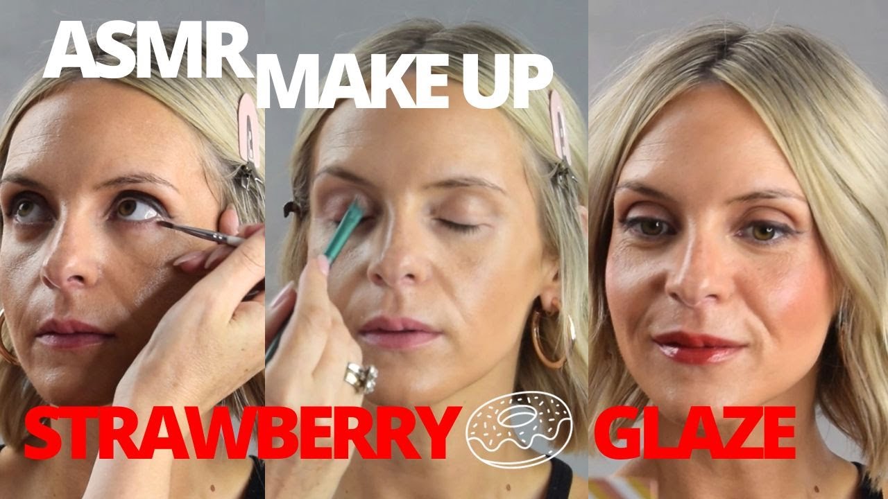 ASMR Makeup Artist does| Strawberry glaze makeup (close attention real ...