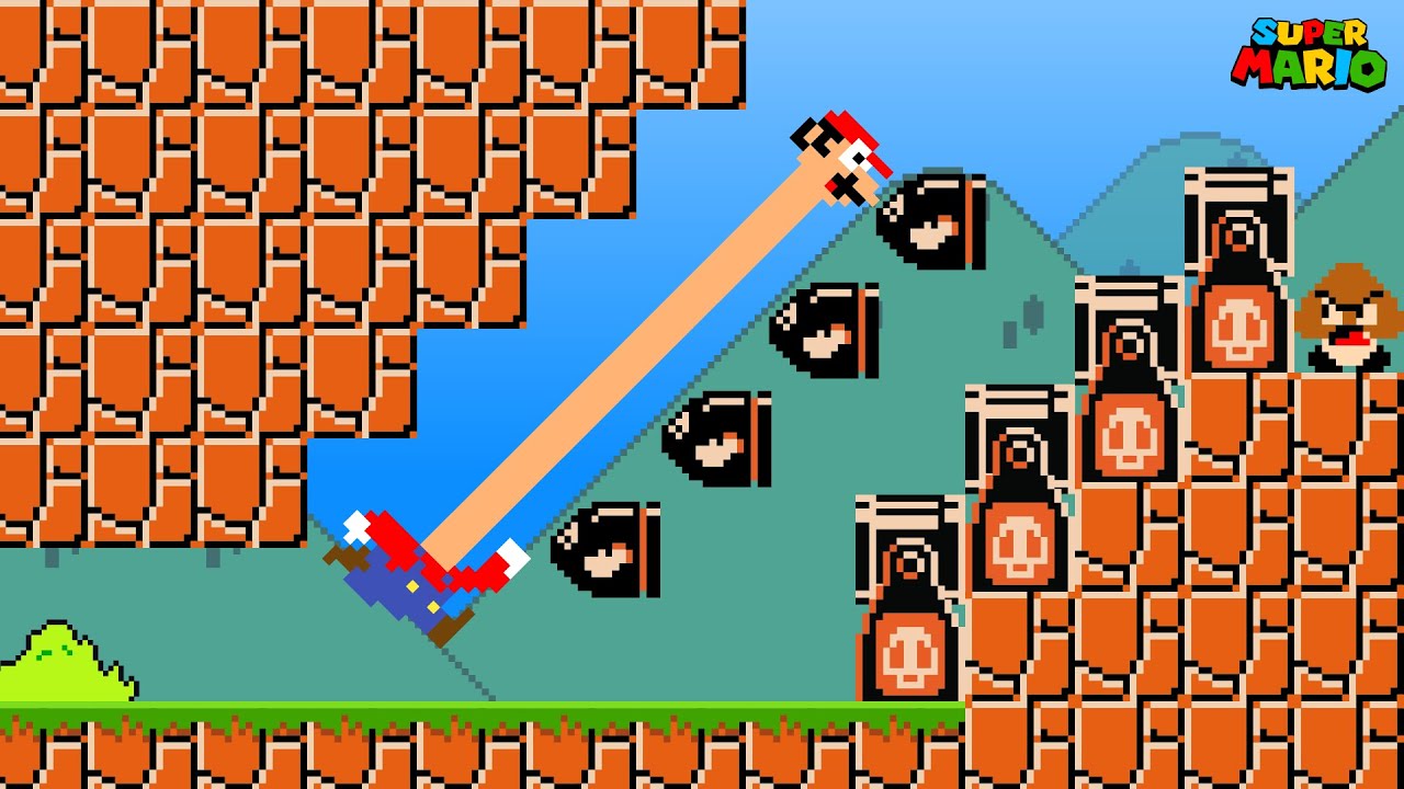 Super Mario Bro., but every time Mario jumps, his neck get LONGER ...