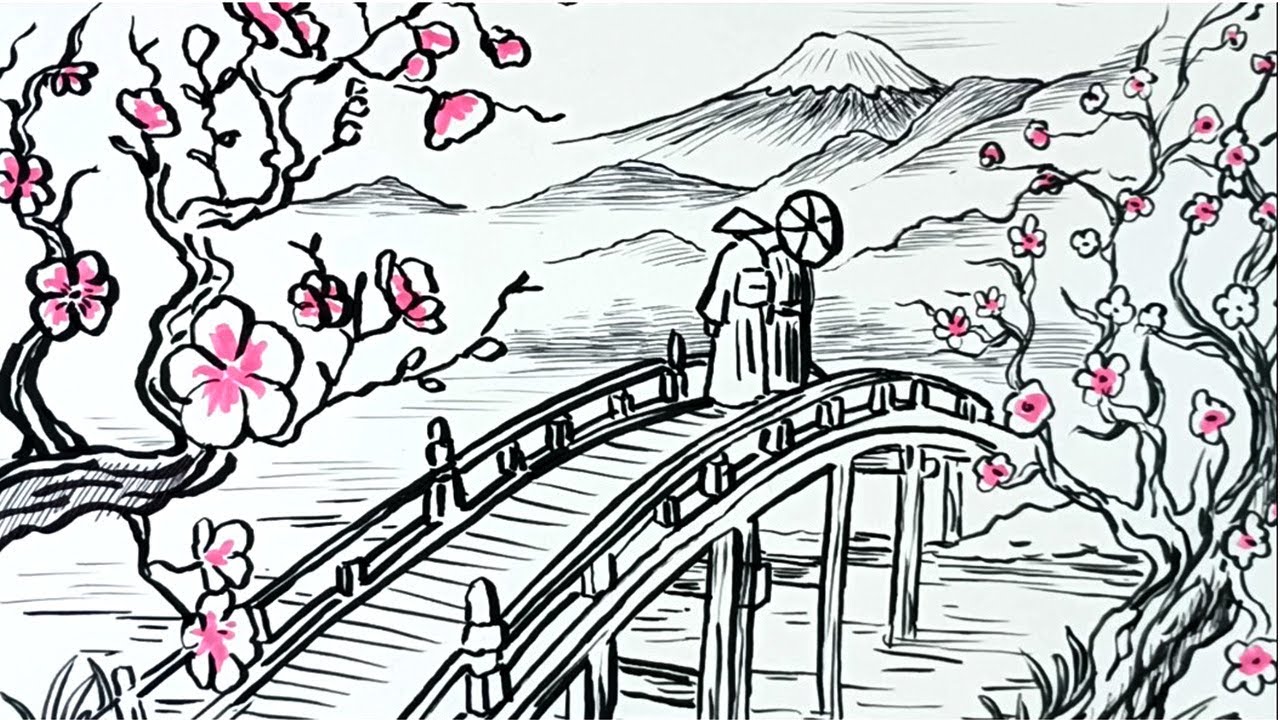 How to Draw a Japanese Landscape. | Peaceful Pen & Ink Art. | Japanese ...