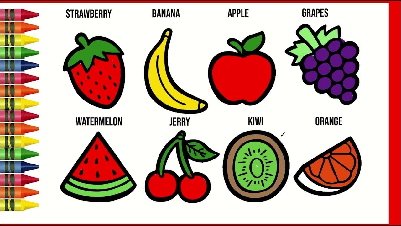 How to draw 8 Diffrent Types of Fruits for kids | Easy fruits drawing ...