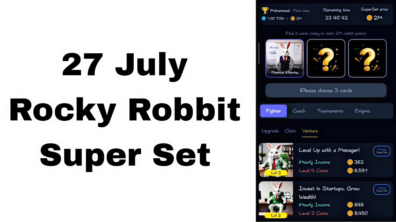 27 July | ROCKEY RABBIT Daily Combo Card Superset | Get 2M Coin ...