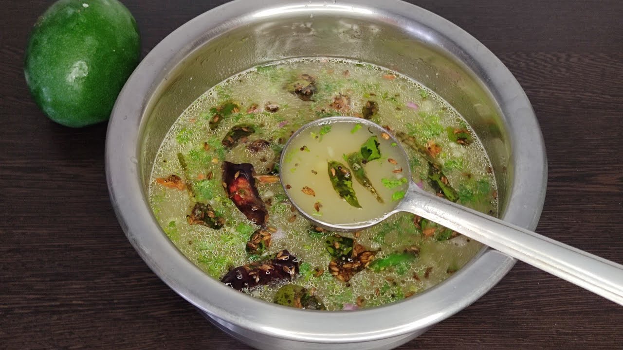 Raw mango raw rasam/rasam recipe/pacchi pulusu - YouTube