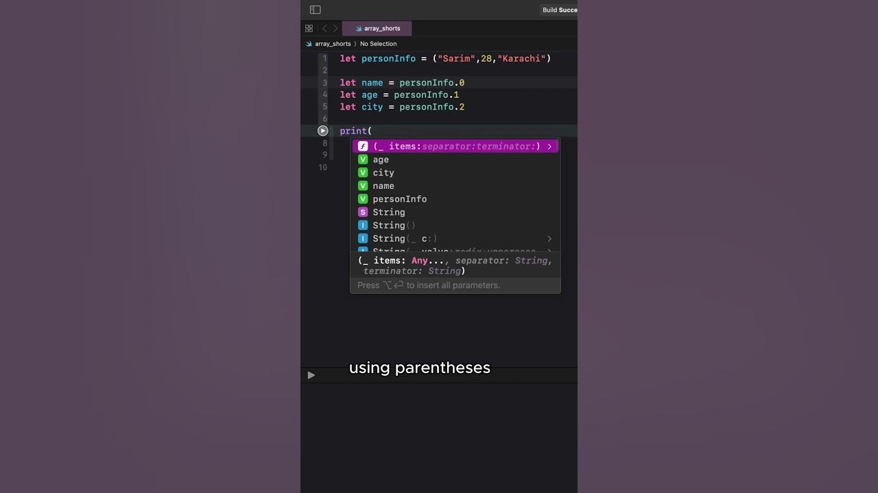 Swift Tuples Shortvideo Coding Programming Code Tutorial Swiftlanguage Swiftprogramming 