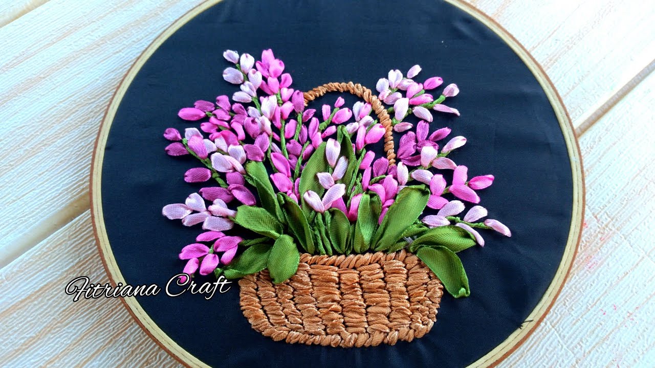 Tutorial Sulam pita Keranjang Bunga untuk pemula|flower basket ribbon ...