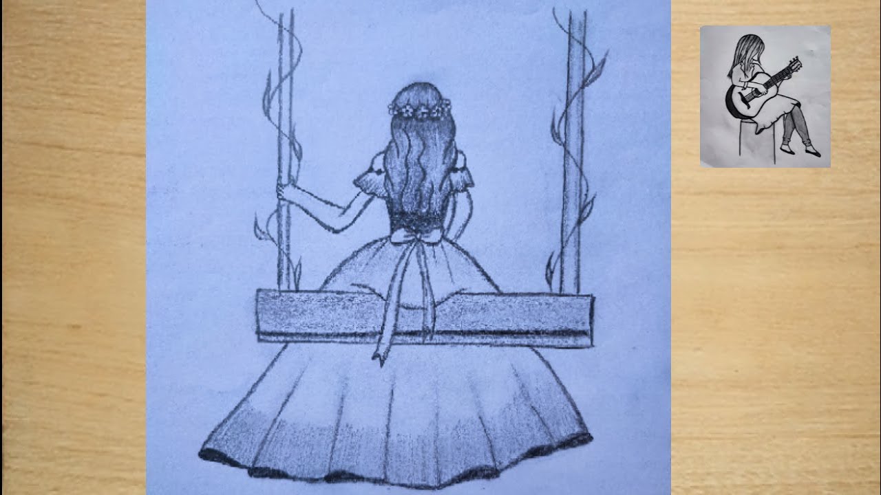Girl sitting on swing drawing | pencil drawing for beginners - YouTube