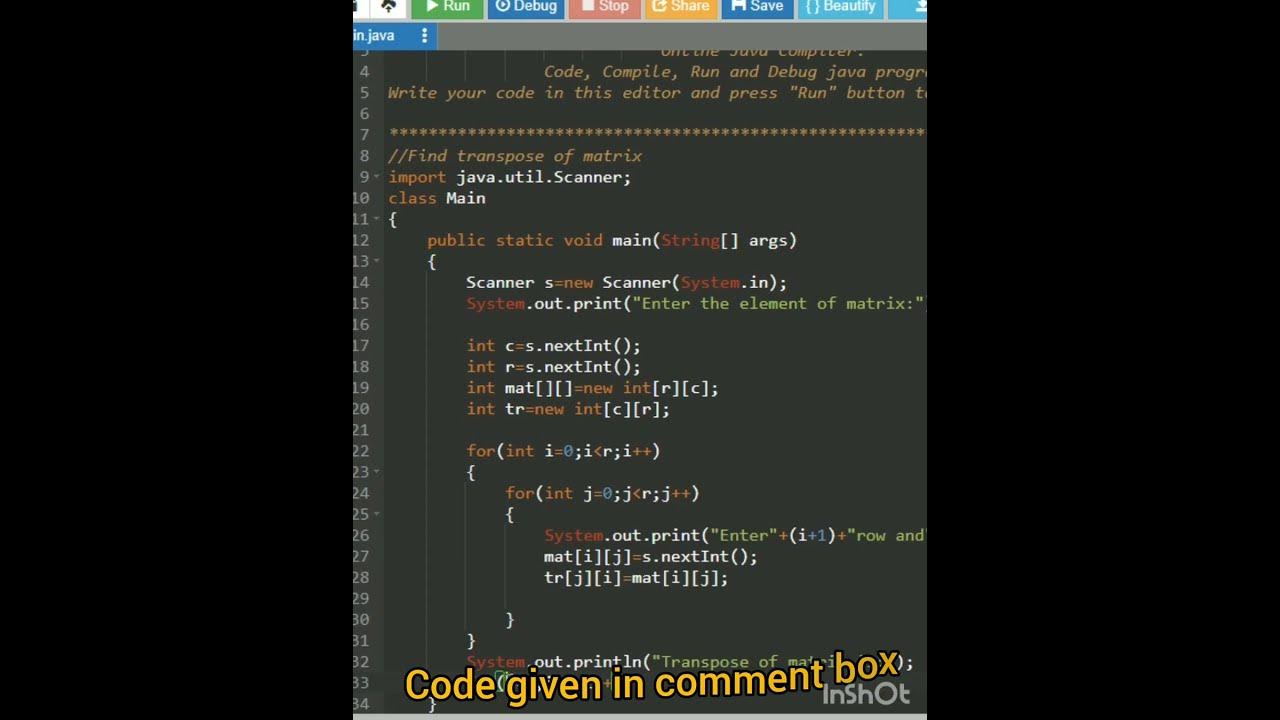Find Transpose Of Matrix By Using Java Java Coding Program Programming Computerknowledge 8742