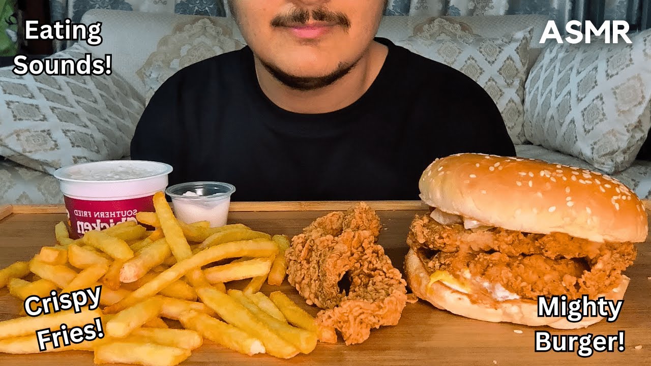 ASMR Burger Chicken Tenders fries Mukbang eating | Crunchy bites!😍 ...