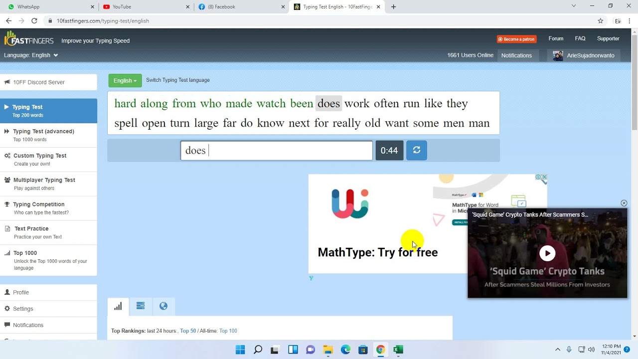 Belajar Typing Test di 10fastfingers - YouTube