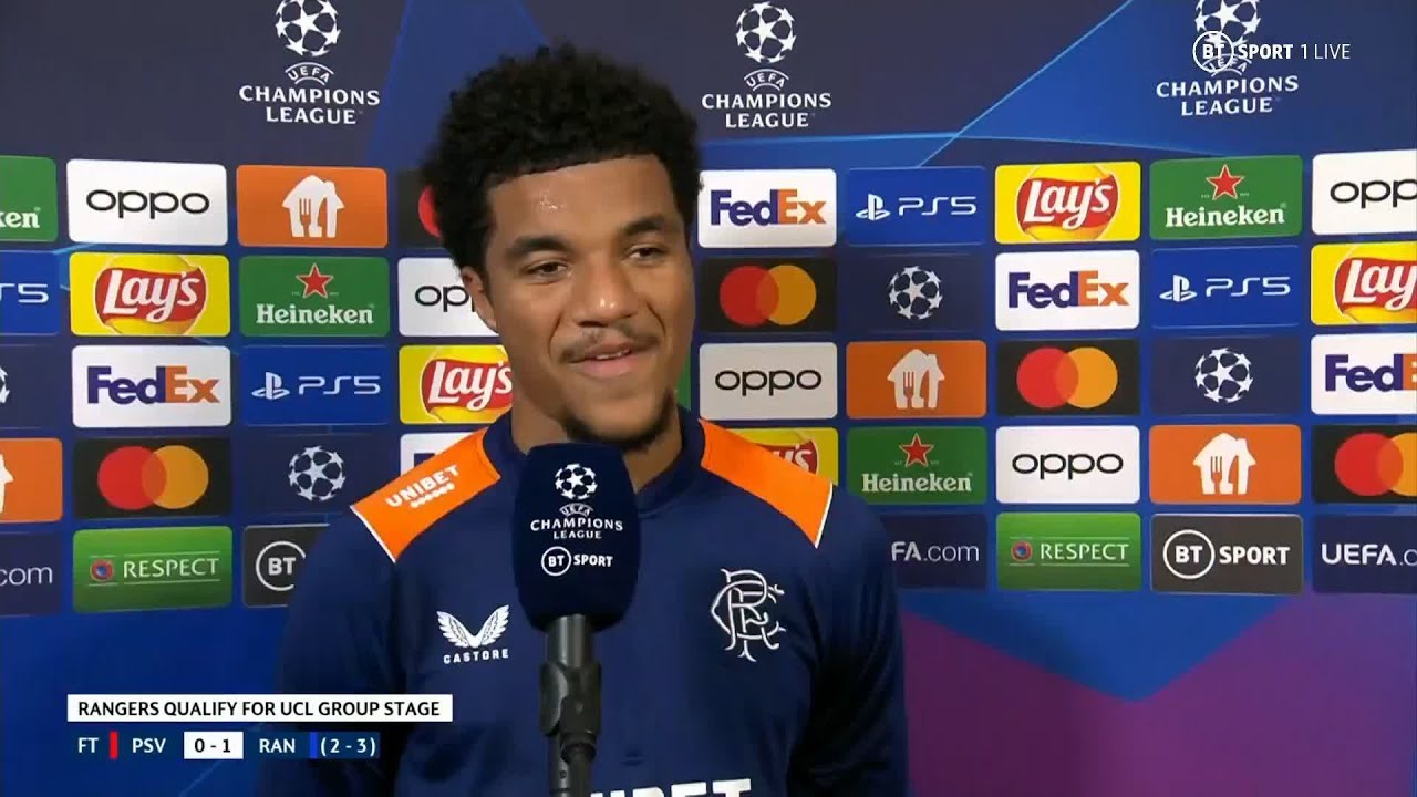 Malik Tillman reacts to Rangers reaching the UEFA Champions League ...