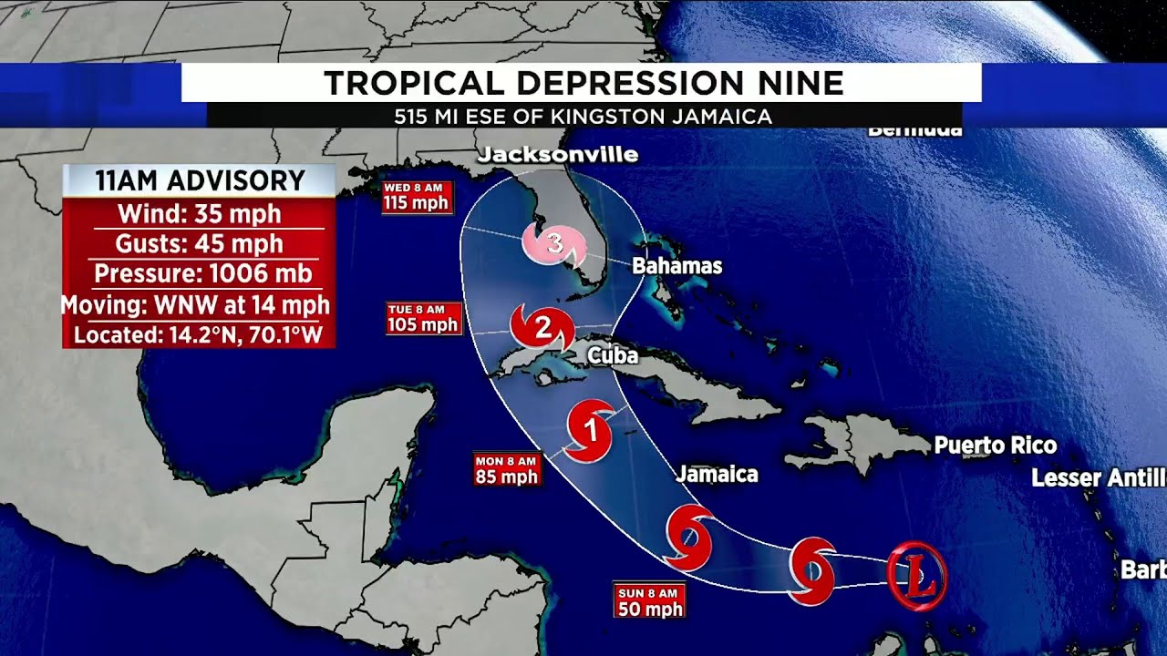 Tropical Depression 9 expected to strengthen with track toward Florida ...
