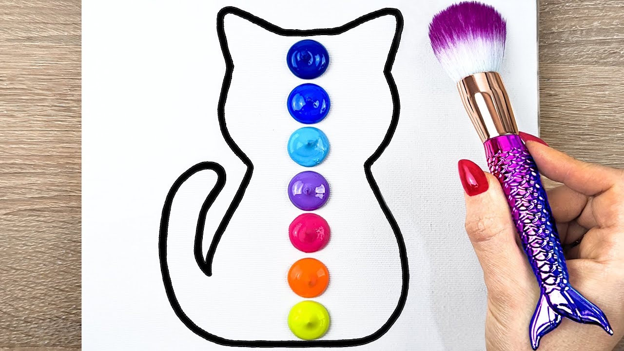 How to Paint Easy Cat Moonlight Scenery 🐱 ｜Acrylic Painting for ...