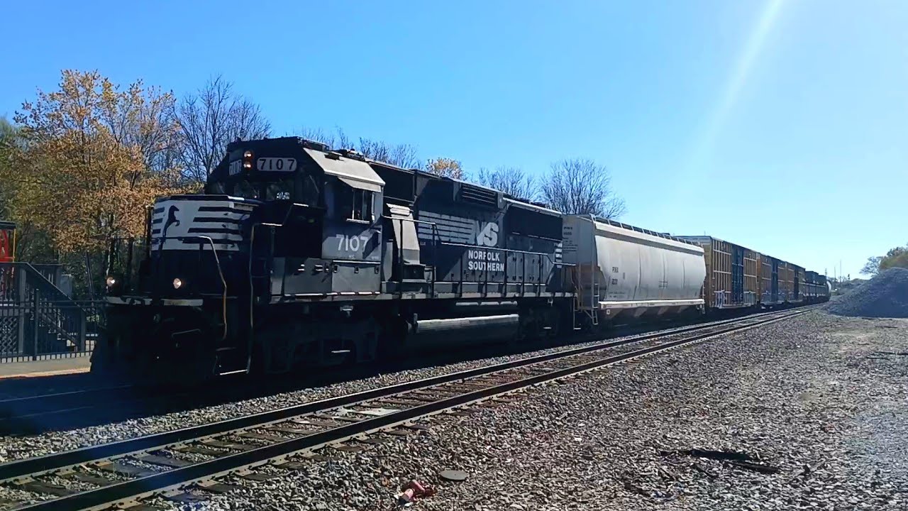 NS 7107 Leads Norfolk Southern Train P42 By Hub City Railroad Museum In Spartanburg SC - YouTube