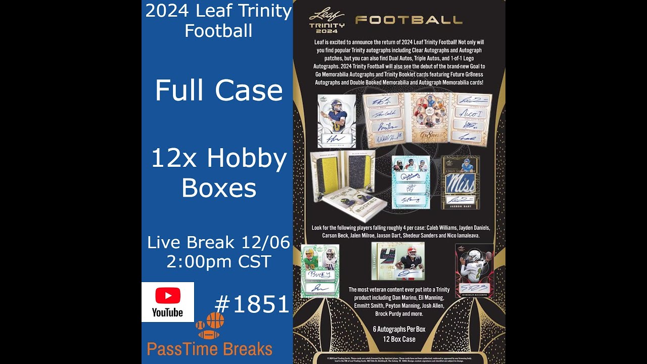 12/05 - 2024 LEAF TRINITY FOOTBALL - 1x Case 12x Box PYP #1851 LIVE ...