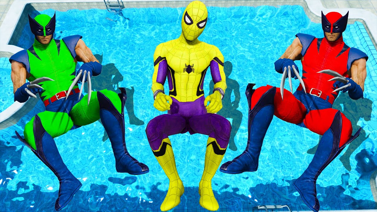 GTA 5 Rainbow Spiderman & Rainbow Wolverine Crazy Water Ragdolls Fails ...