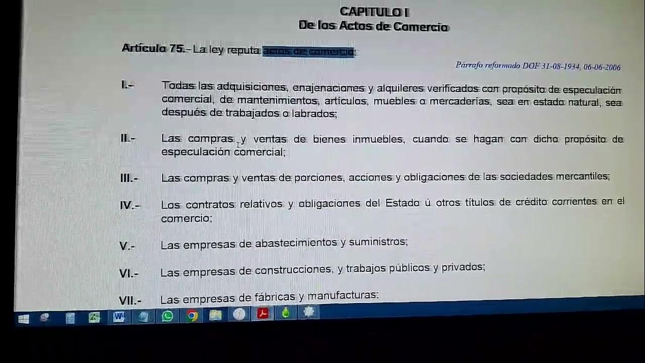 Código de Comercio (México). Art. 75: de los Actos de Comercio [Parte I] - YouTube