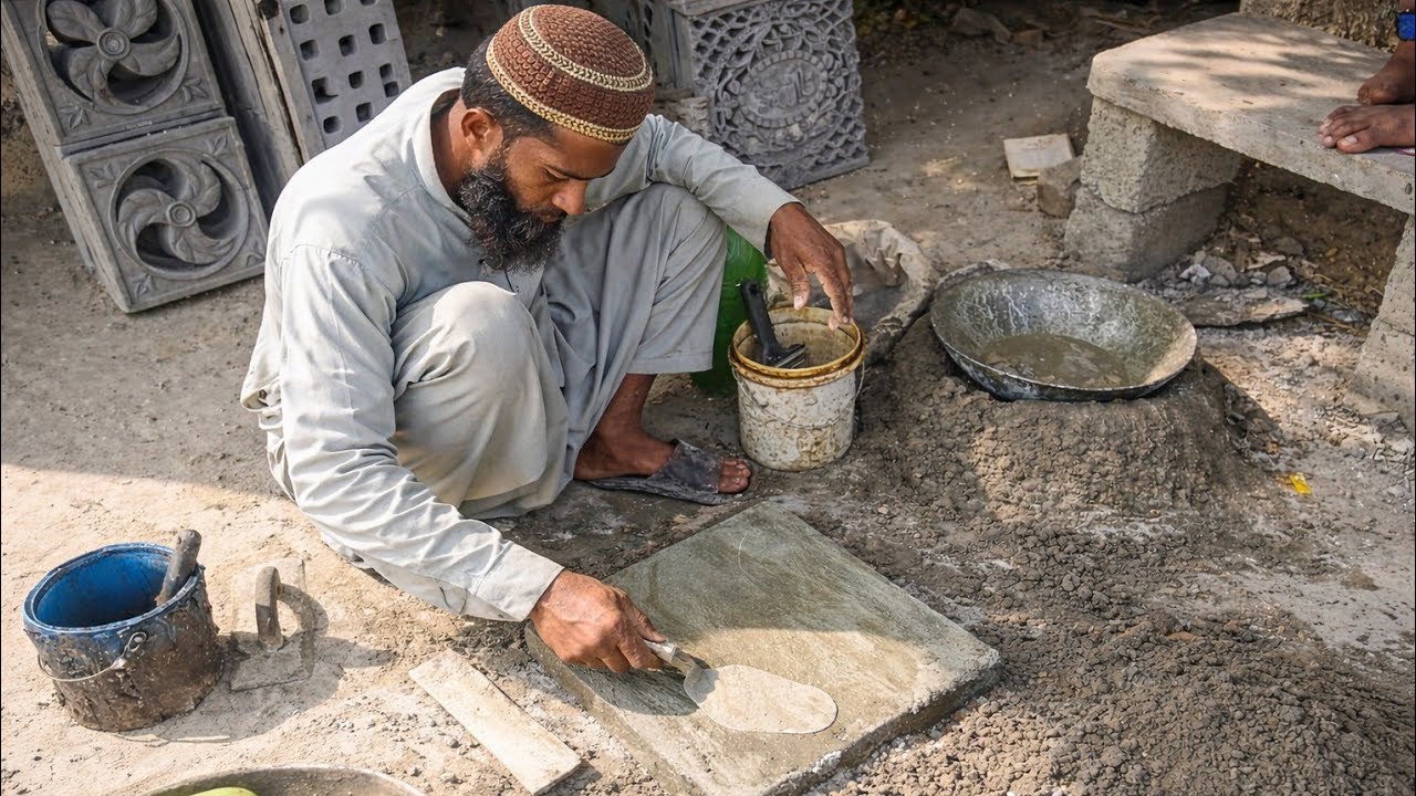 Concrete Roshandan Making in Village Pakistan | Round Hole Jali Full ...