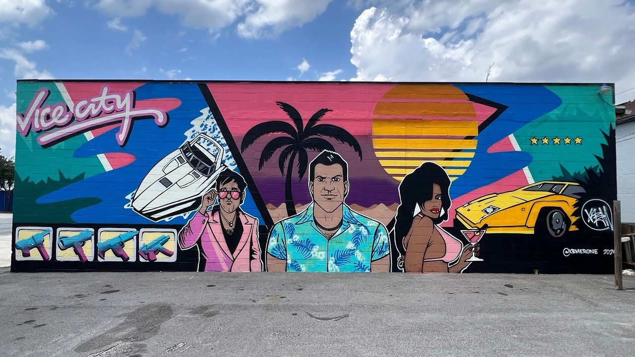 Grand Theft Auto Vice City Spray Paint Mural - YouTube