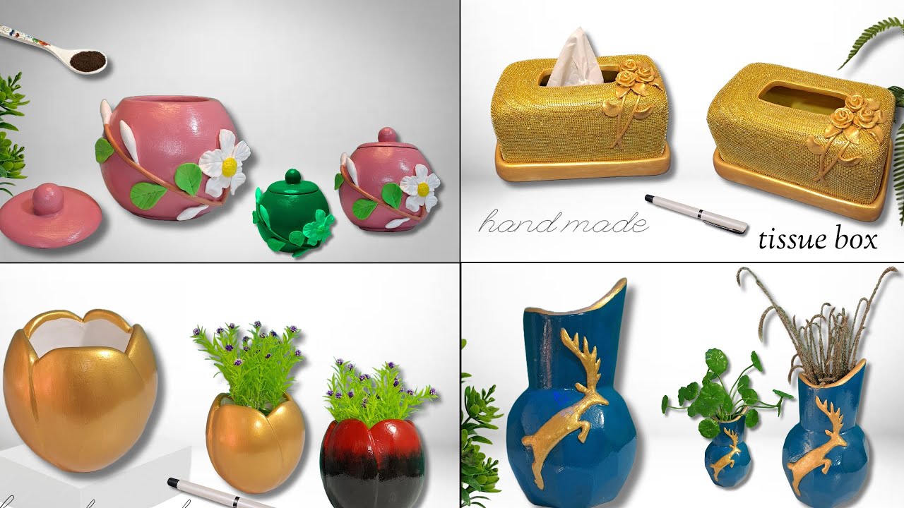 Diy how to make flower pots & tissue holder - YouTube