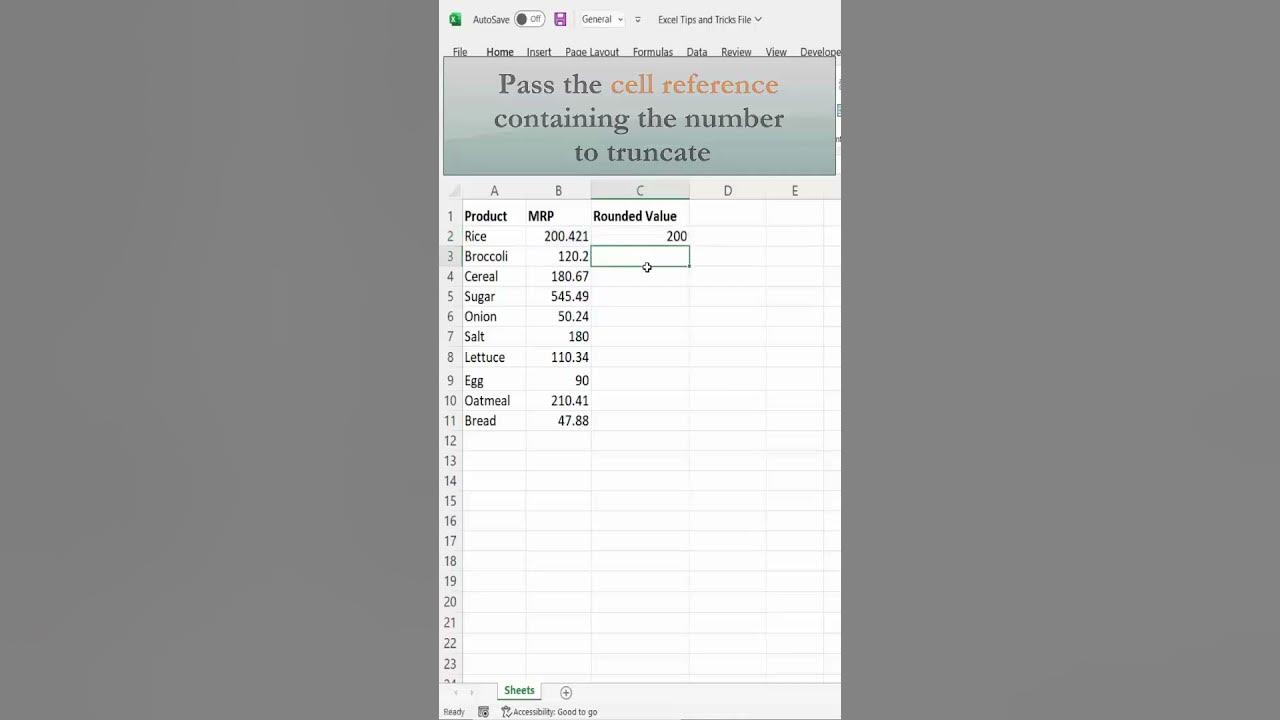 Truncating The Fractional Part Of A Number In Excel Youtube