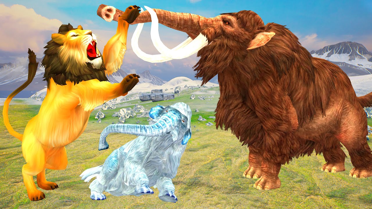 Woolly Mammoth Vs Lion Attack White Baby Mammoth Saved by Mammoth ...