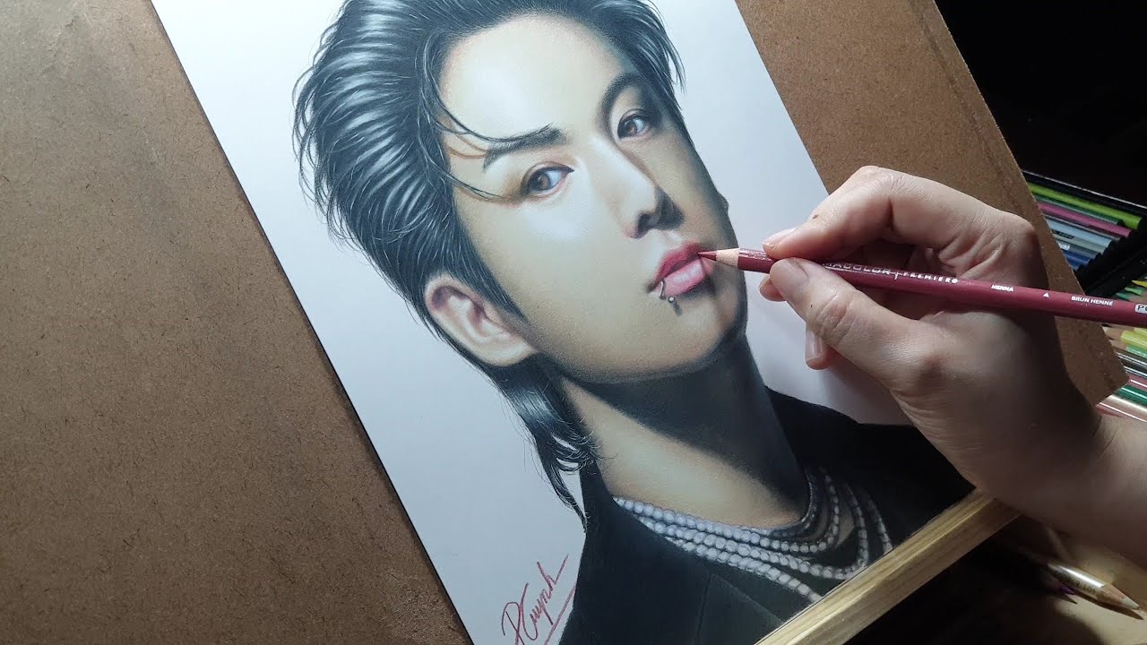 How to draw BTS JUNG KOOK with color pencils| Drawing with PQuynh Art ...